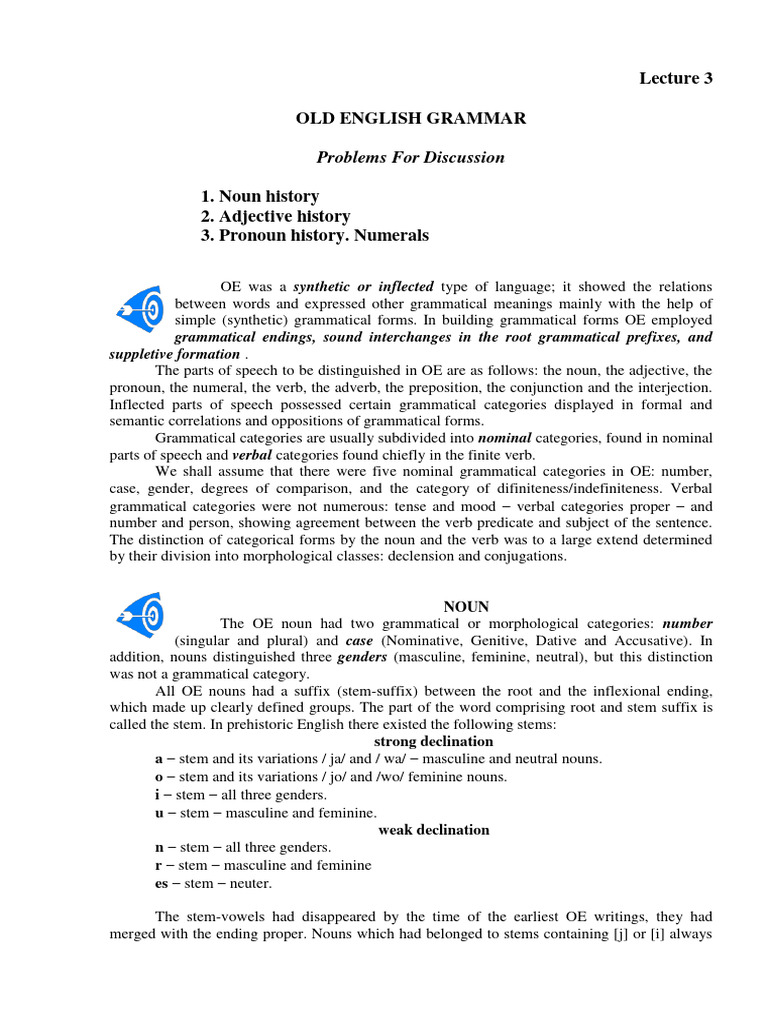 Old English Grammar Essentials | PDF | Grammatical Gender | English Grammar