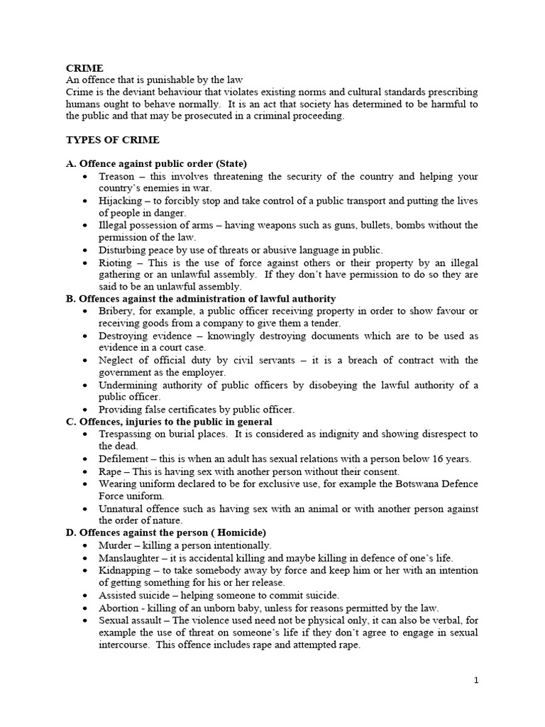 CRIME NOTES 2012 Form 2 | PDF | Crimes | Crime & Violence