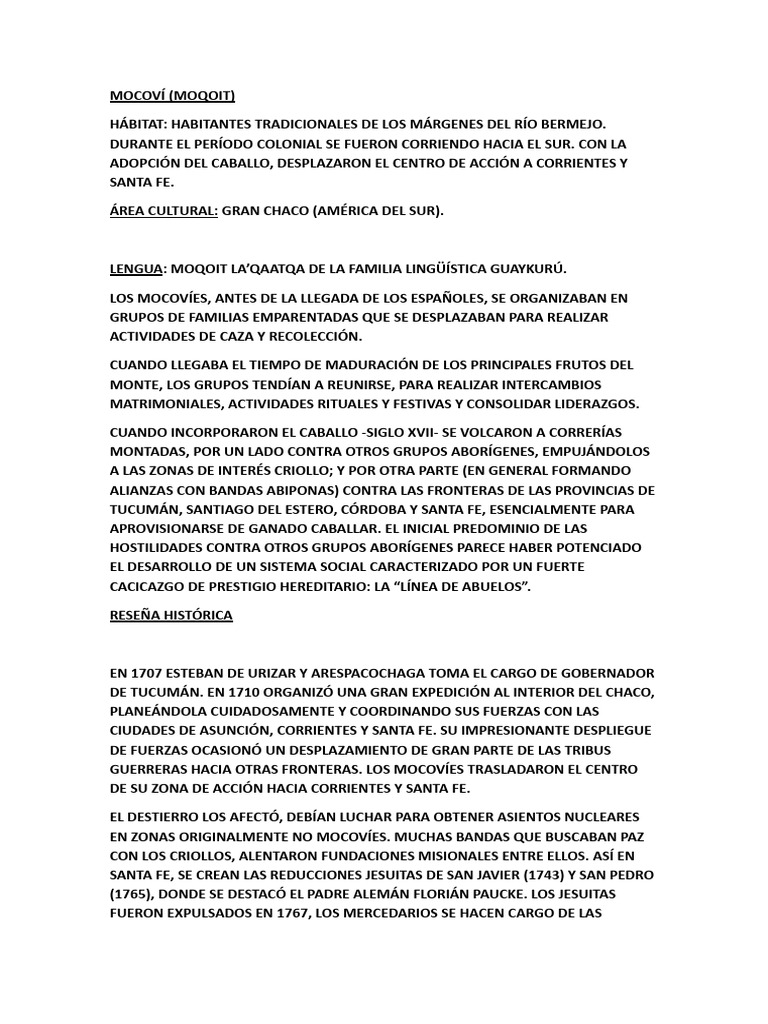 Información Sobre Los Mocovi | PDF | Gente indígena | Argentina