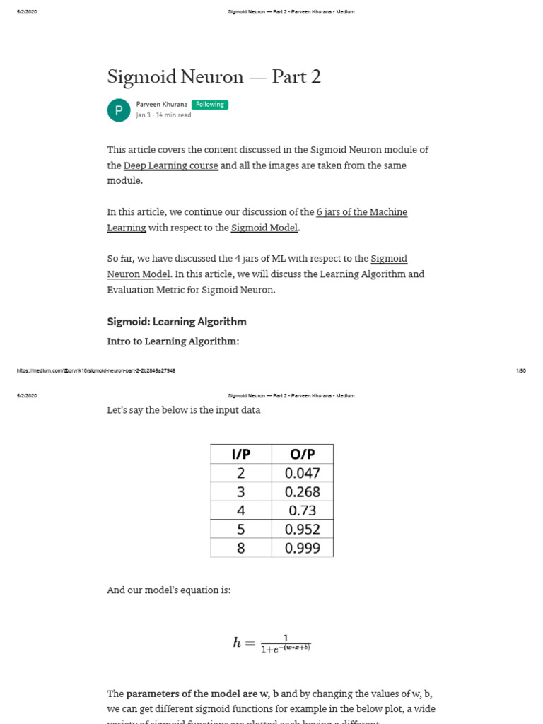 Sigmoid Neuron Part 2 Parveen Khurana Medium Pdf Machine