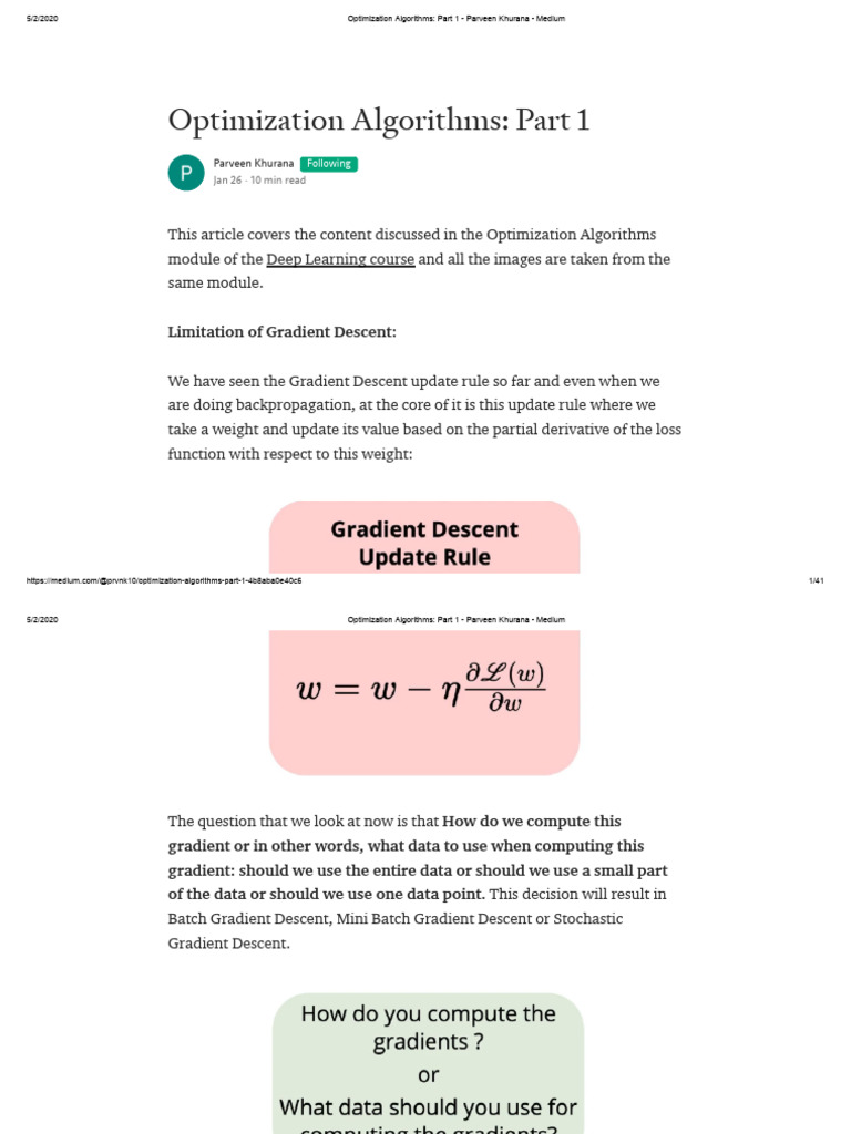 Optimization Algorithms - Part 1 - Parveen Khurana - Medium | PDF | Contour Line | Mathematical ...
