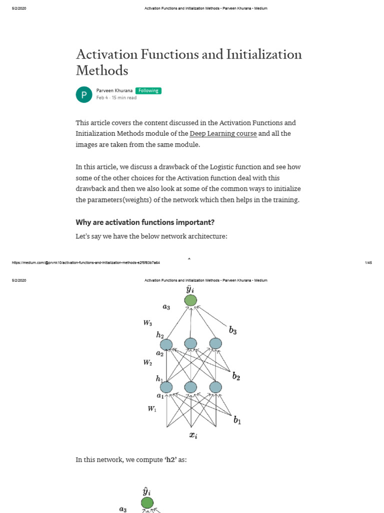 Activation Functions and Initialization Methods - Parveen Khurana - Medium | PDF | Derivative ...