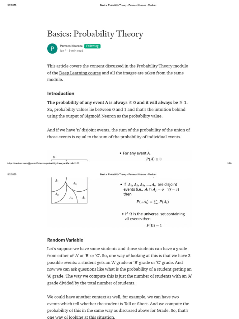 Basics - Probability Theory - Parveen Khurana - Medium | PDF | Probability Distribution | Random ...
