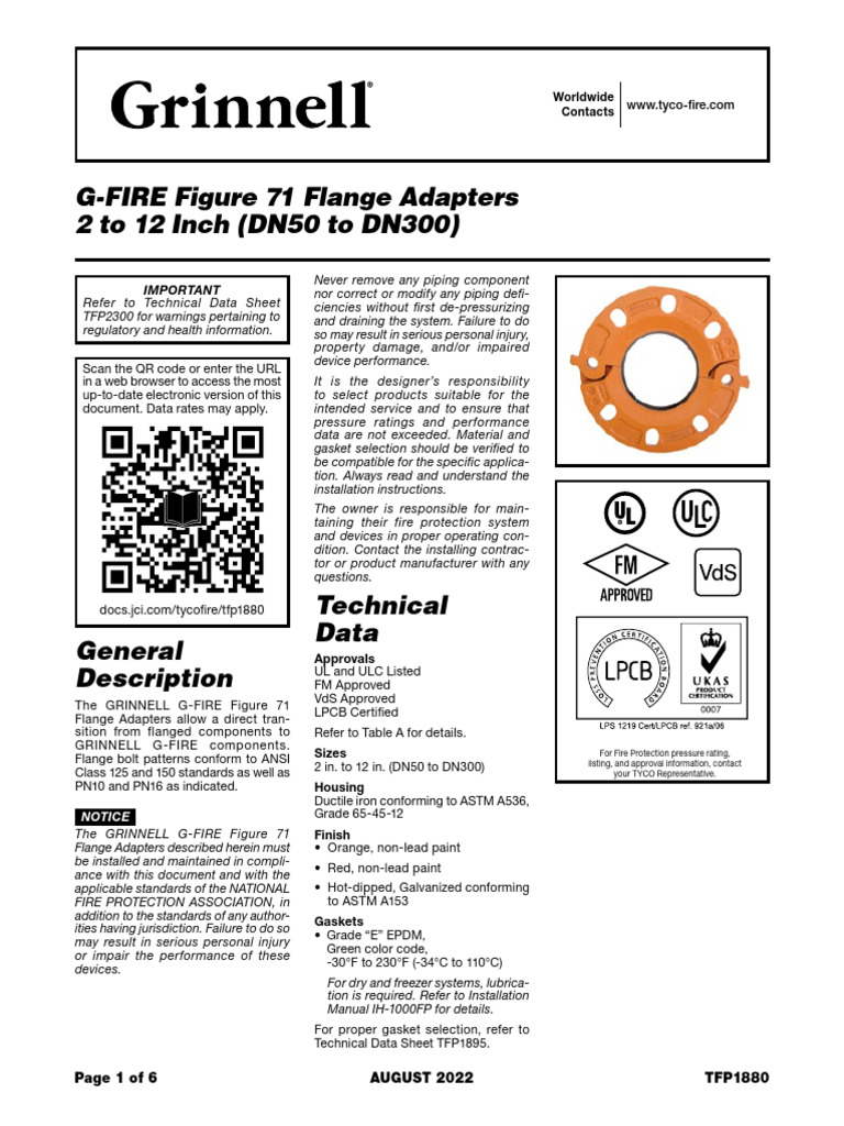 G-FIRE Figure 71 Flange Adapters 2 To 12 Inch (DN50 To DN300) - TFP1880 ...