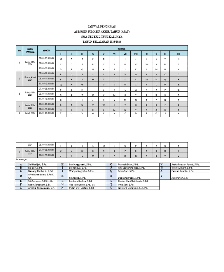 Jadwal Pengawas Asat 2024 (Fix Okee) | PDF
