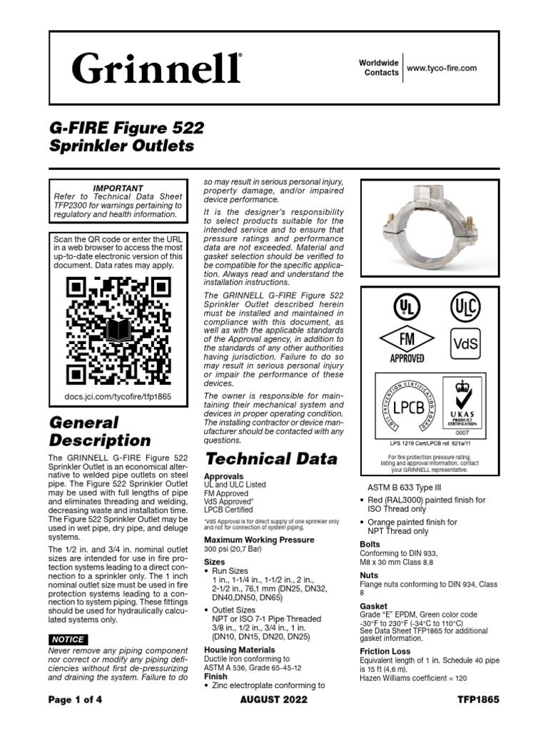 G-FIRE Figure 522 Sprinkler Outlets - TFP1865 - 08 - 2022 | PDF | Pipe ...