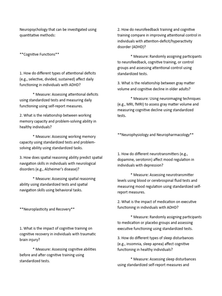 Neuropsycholog Assessment Questions | PDF | Attention Deficit ...