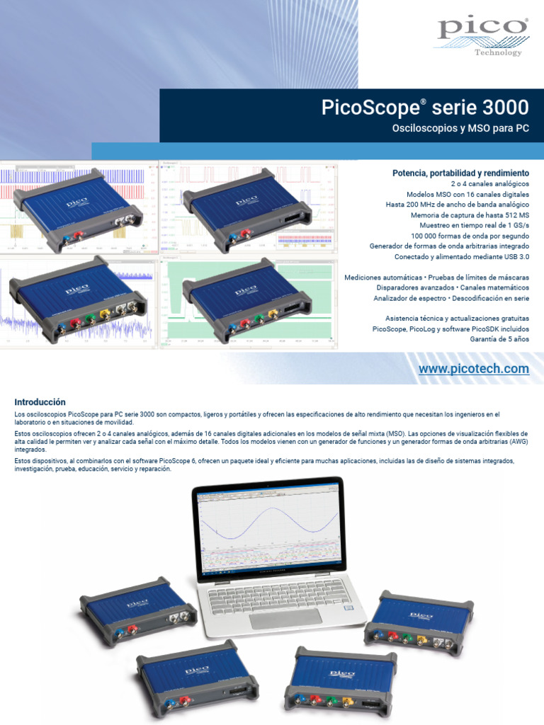Picoscope 3000d Series Oscilloscopes Data Sheet Es | PDF | Densidad espectral | Señal analoga