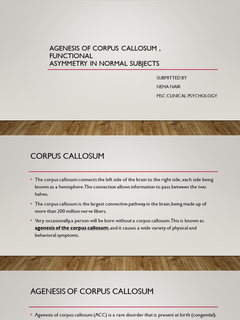 Agenesis of Corpus Callosum Overview | PDF | Lateralization Of Brain ...