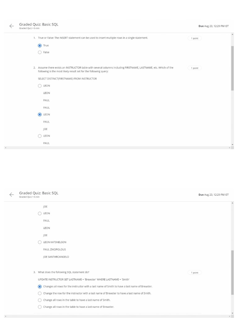 Graded Quiz Basic SQL | PDF
