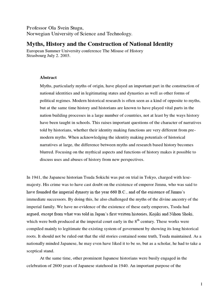 Myths and National Identity Construction | PDF | Narrative