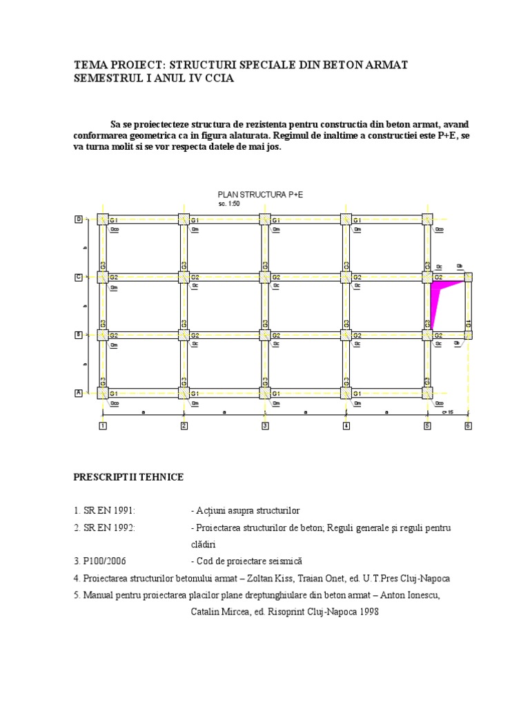 Tema Proiect Structuri Speciale Din Beton Armat 2011 | PDF