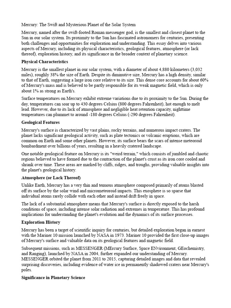 Mercury: Insights into the Swift Planet | PDF | Mercury (Planet) | Planets