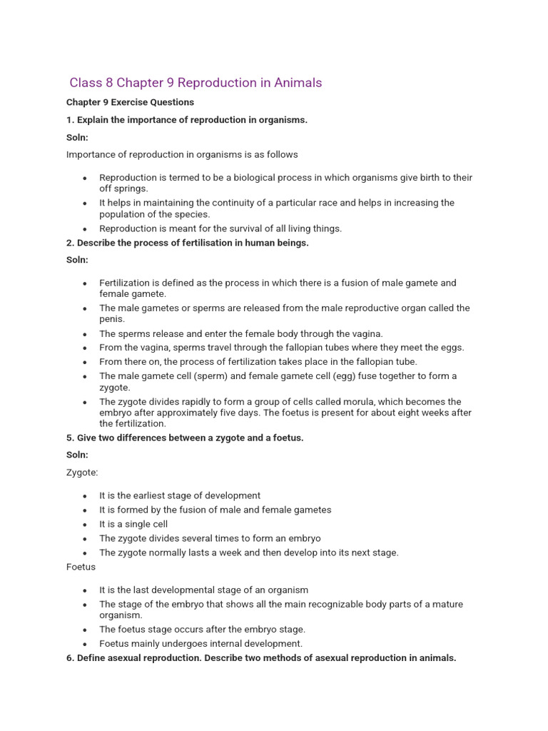 Class 8 Chapter 9 Reproduction in Animals | PDF | Fertilisation | Sexual Reproduction