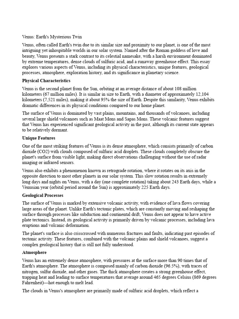 Venus Essay | PDF | Venus | Volcano