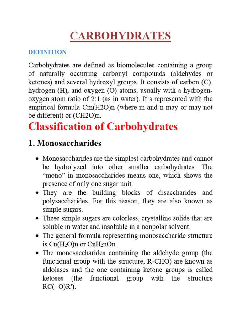 Carbohydrates Notes | PDF | Carbohydrates | Polysaccharide