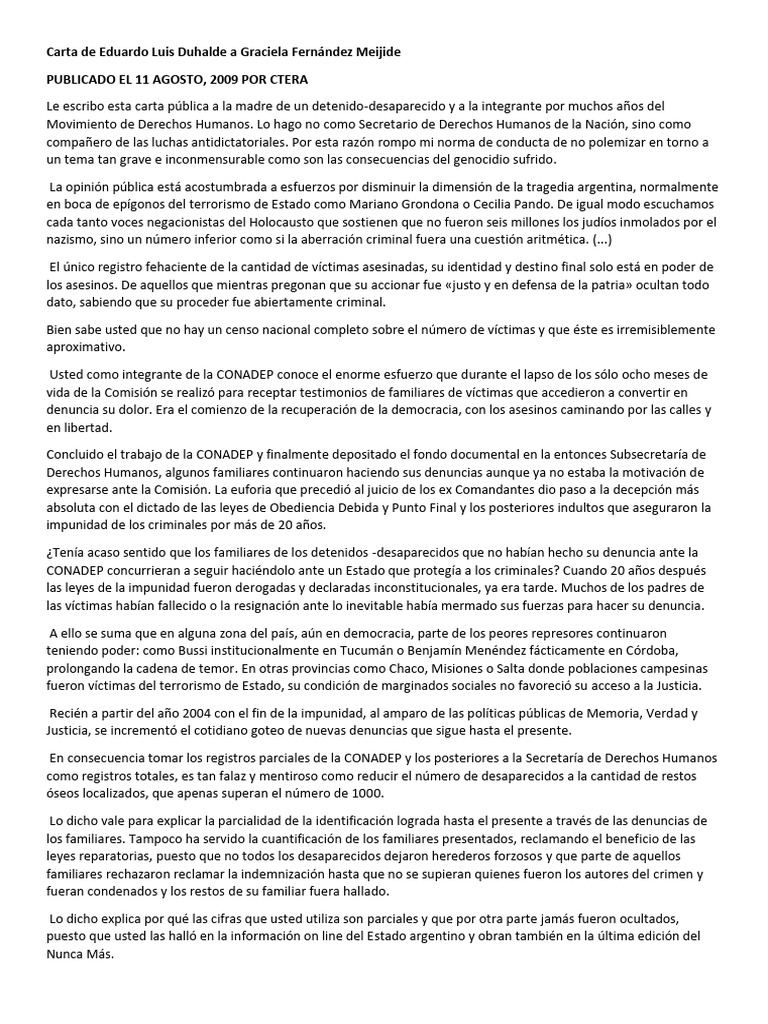 Carta de Eduardo Luis Duhalde A Graciela Fernández Meijide | PDF ... Carta de Eduardo Luis Duhalde A Graciela Fernández Meijide | PDF ...