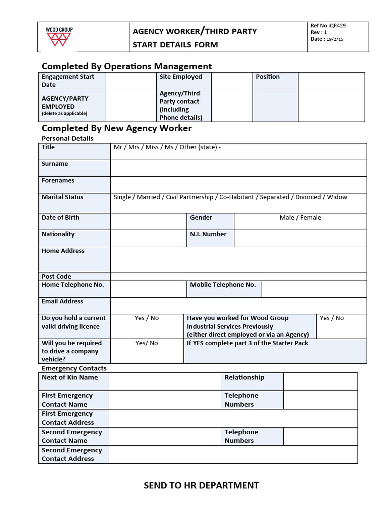 QR429 - Agency Worker Details Form | PDF | Employment | Government And ...