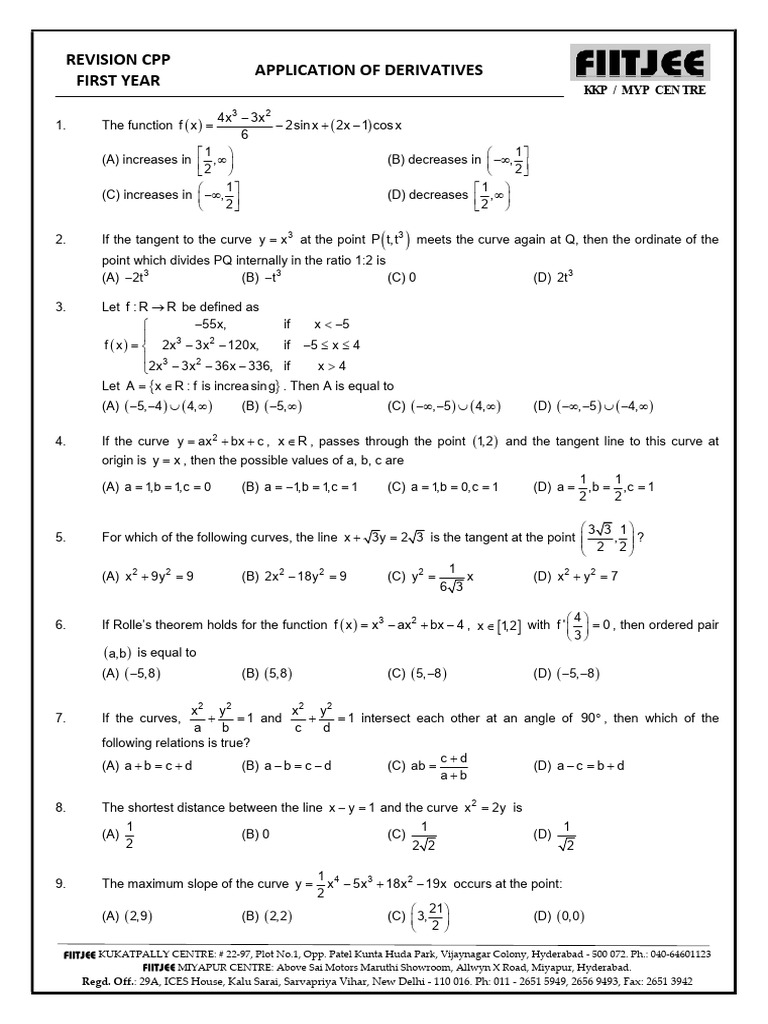 Application of Derivatives - Revision CPP - Myvs | PDF | Mathematics ...