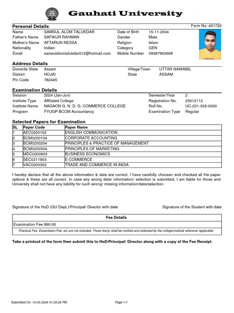 2nd Sem Form | PDF | Business