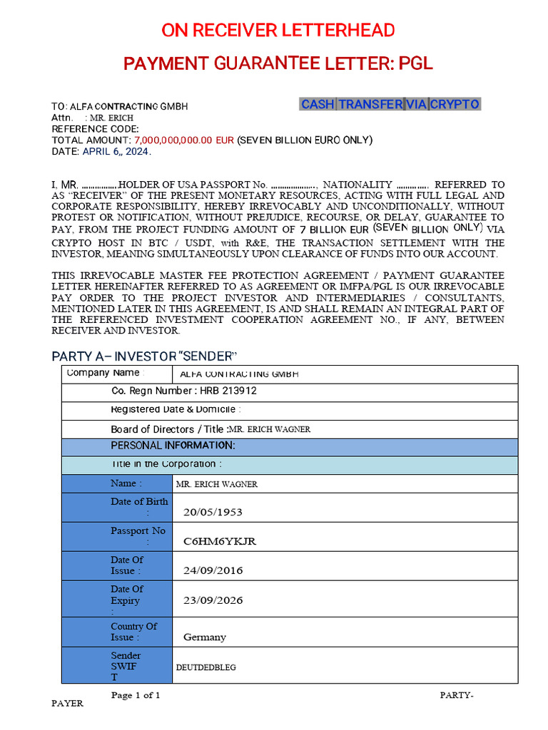 Final PGL 7B Eur Alfa Constructing | PDF | Wire Transfer | Payments