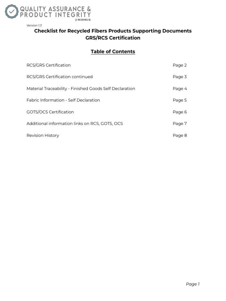 Checklist For GRS - RCS GOTS - OCS Certification | PDF | Textiles | Dyeing