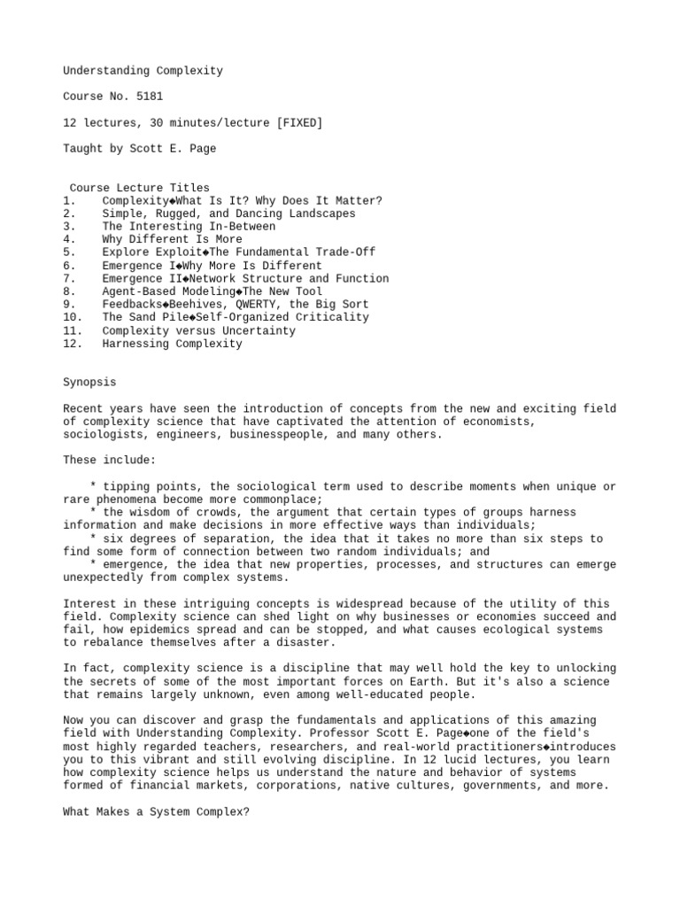 TTC - Understanding Complexity | PDF | Complexity | Science TTC - Understanding Complexity | PDF | Complexity | Science