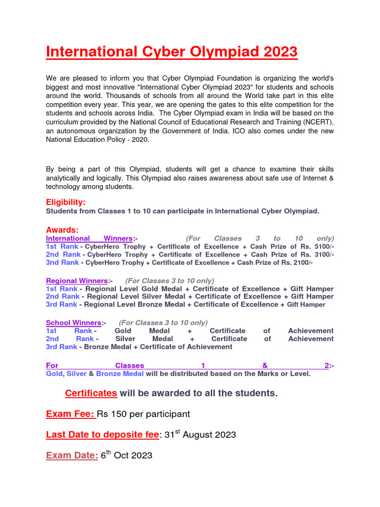 International Cyber Olympiad 2023 | PDF | Microsoft Word | Microsoft Excel