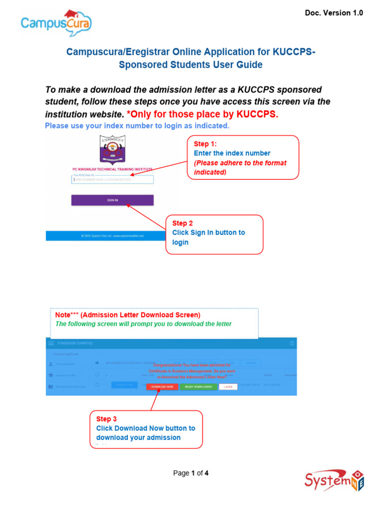 PCK Online Application For KUCCPS Sponsored Students Guide | PDF | Software | Computing