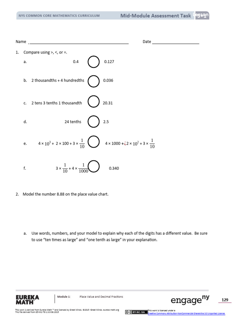 Math g5 m1 Mid Module Assessment | PDF | Mathematics | Science Education
