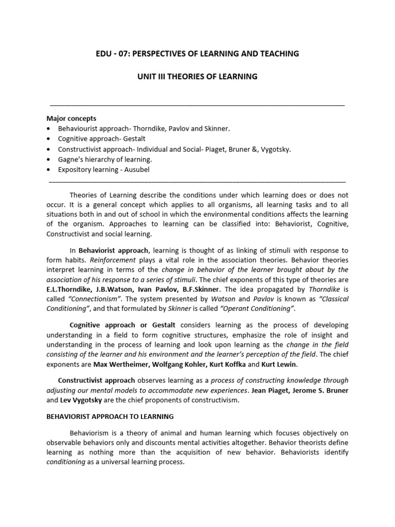 Theories of Learning: Behaviorism Overview | PDF | Constructivism ...