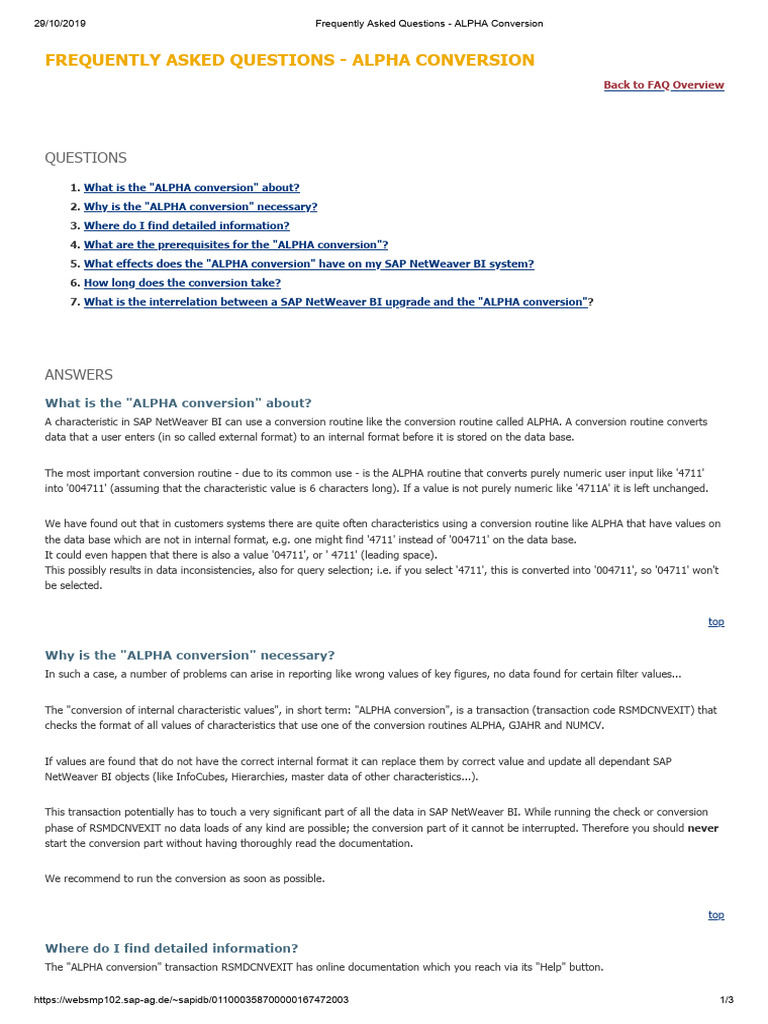 Frequently Asked Questions - ALPHA Conversion | PDF | Faq | Databases