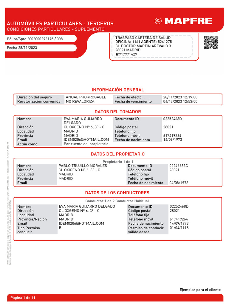 Póliza de Seguro de Automóvil MAPFRE | PDF | Póliza de seguros | Seguro