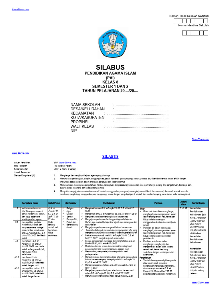 Silabus PAI & BP Kelas 8 | PDF