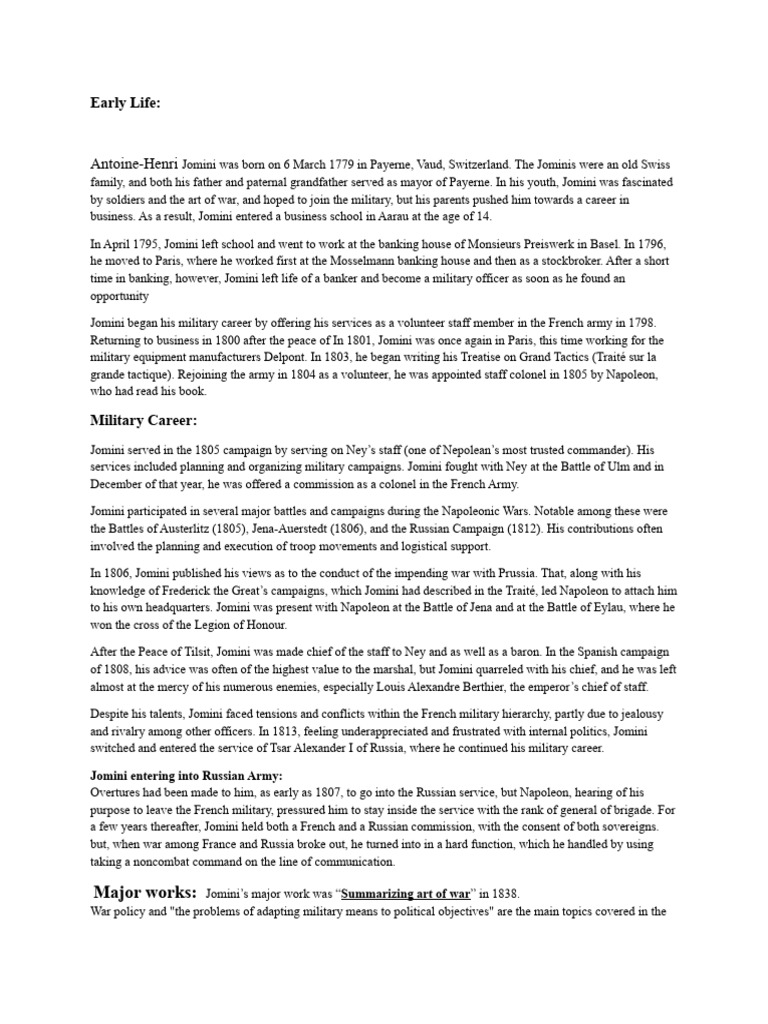Early Life and Military Career Jomini by Umaima and Kanza | Download ...