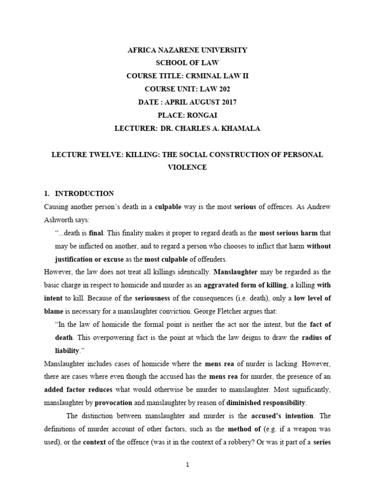 Criminal Law Ii | PDF | Manslaughter | Murder