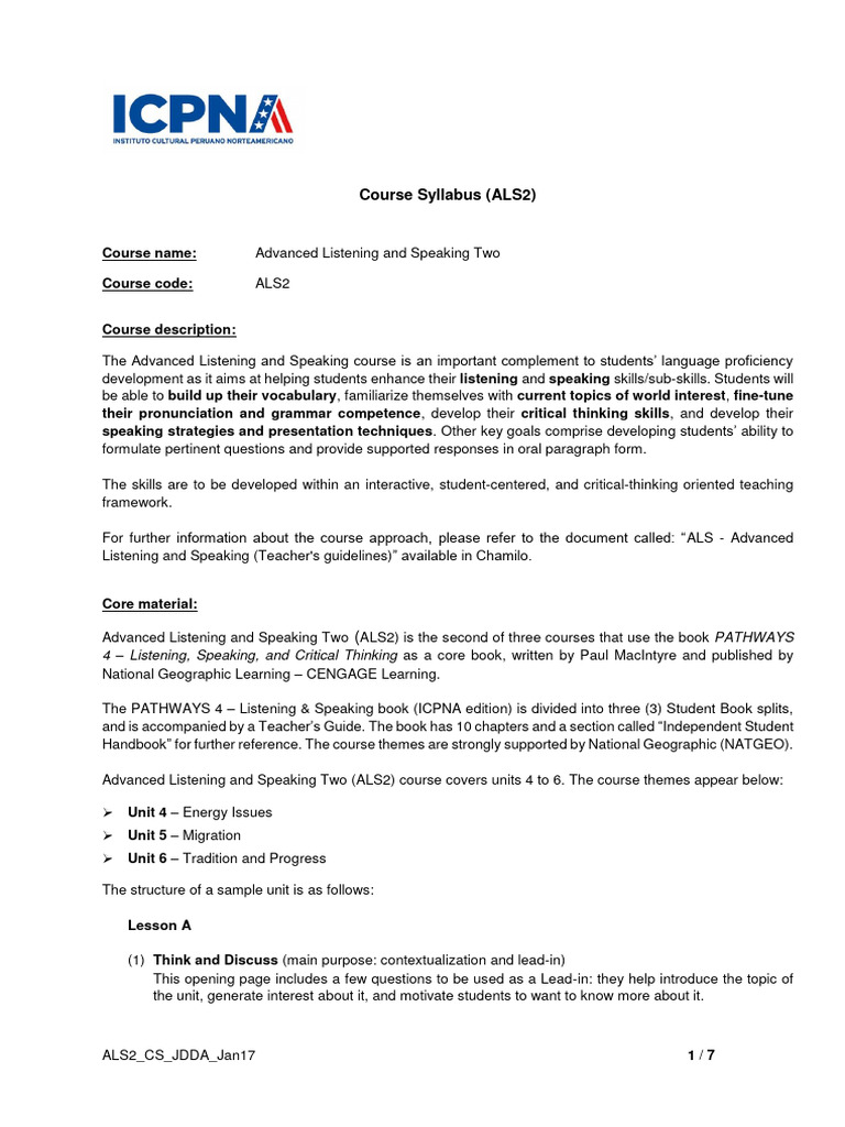 ALS2 Syllabus | PDF | Vocabulary | Critical Thinking