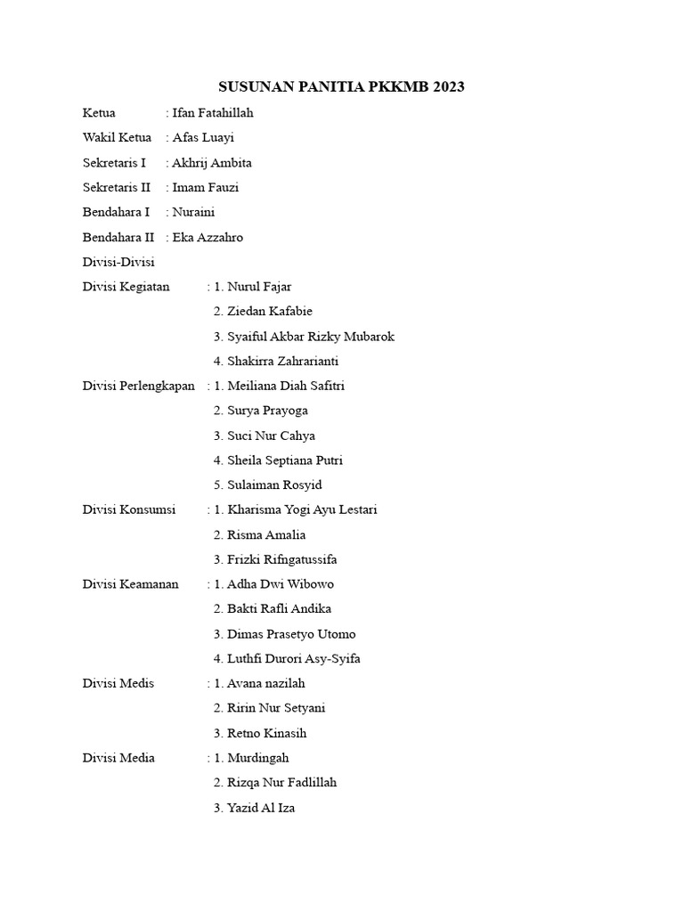 Susunan Panitia PKKMB | PDF
