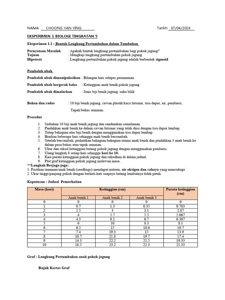 Eksperimen 1 1 Lengkung Pertumbuhan | PDF