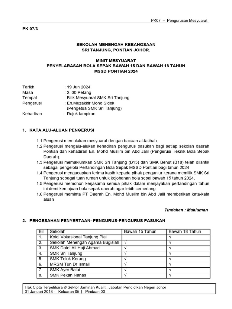 PK07 - Pengurusan Mesyuarat: Tindakan: Makluman | PDF