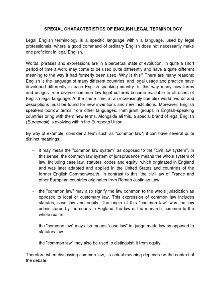 5 Characteristics of English Legal Terminology | Download Free PDF ...