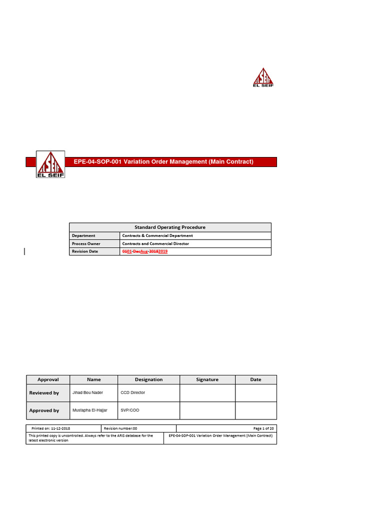 Variation Order Management SOP | PDF | Business