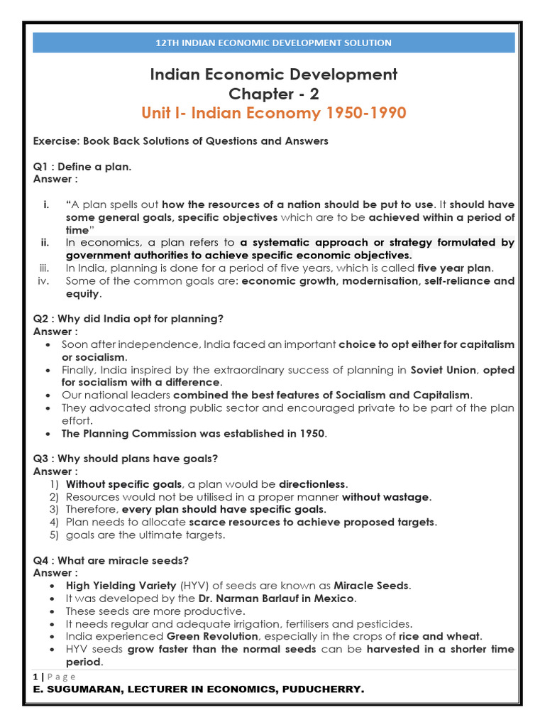 12th Indian Economic Development Solution Chapter - 2 | PDF | Subsidy ...