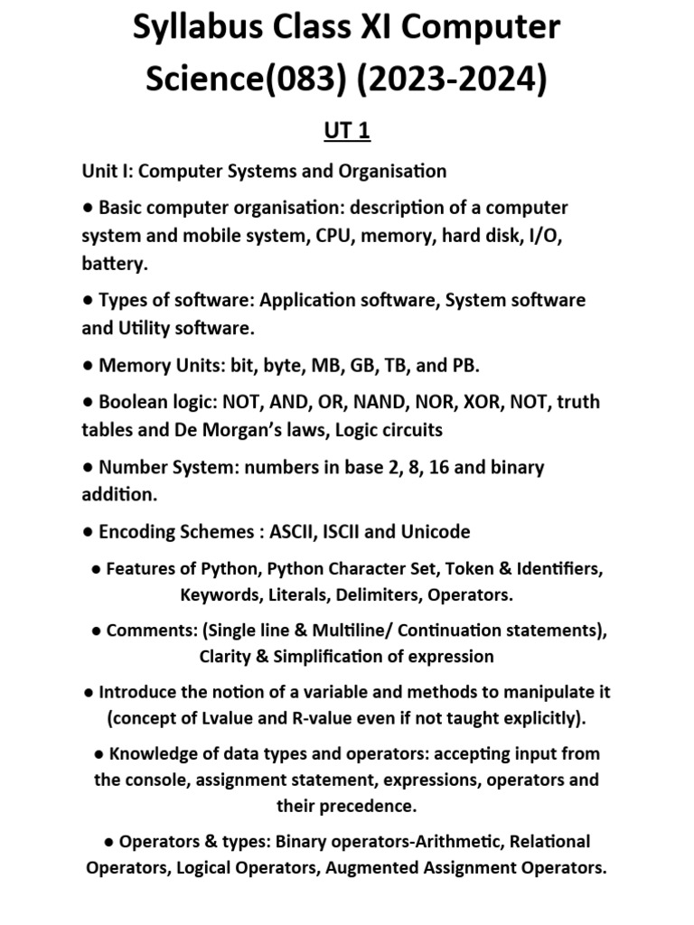 Class XI Computer Science Syllabus 2023-24 | PDF | Computer Program ...