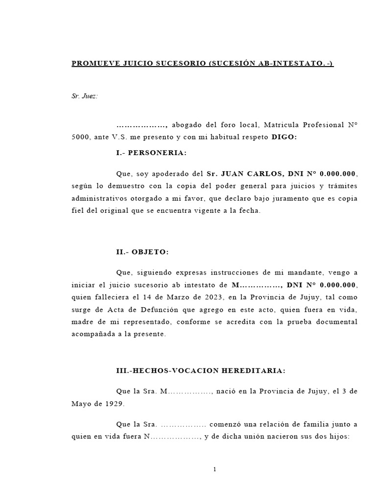 INICIA JUICIO SUCESORIO Modelo Basic 1 | Descargar gratis PDF ...