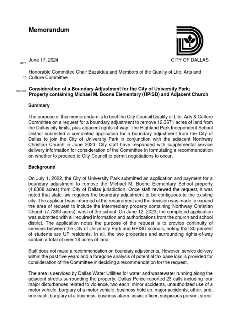 University Park Memo | PDF | Memorandum