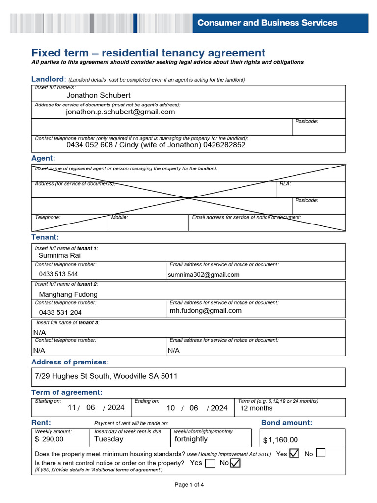 7-29 Hughes ST South, Woodville - Lease Agreement | PDF | Leasehold ...