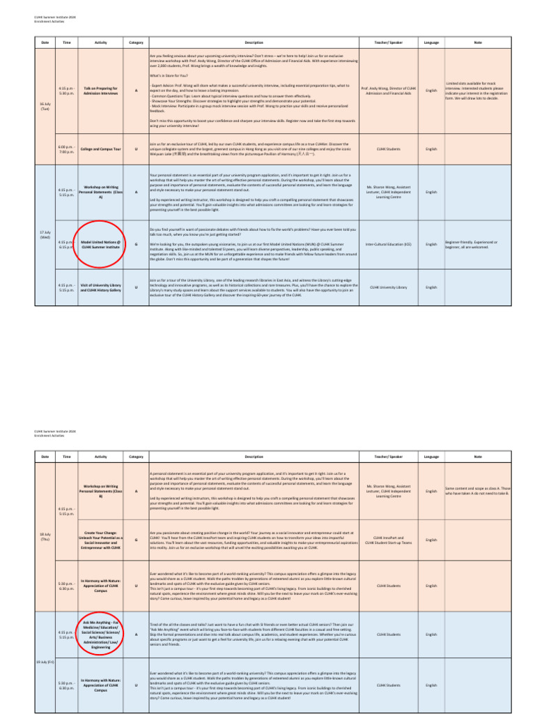 SI 2024 - Enrichment Activities - Student Ref. | PDF