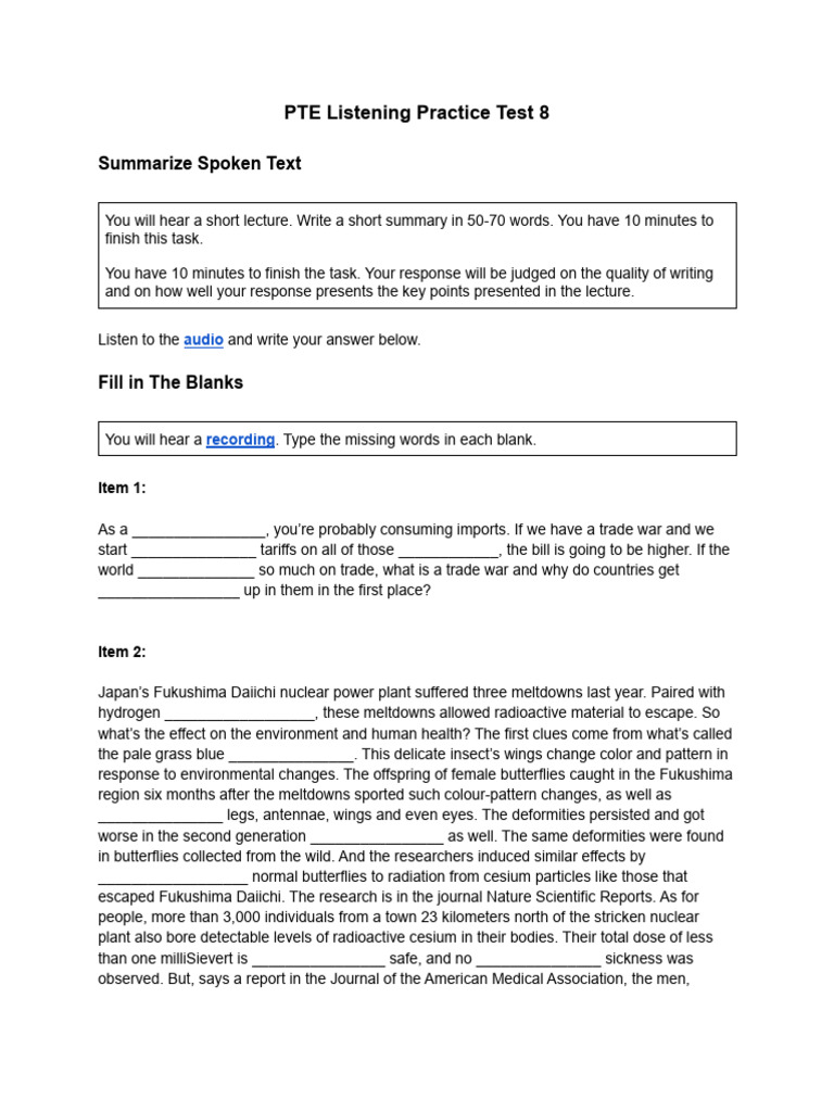 PTE Listening Practice Test 8 | PDF | Oxygen