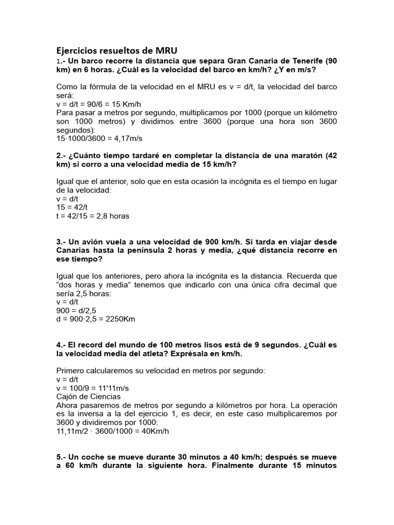 Ejercicios Resueltos de MRU | PDF